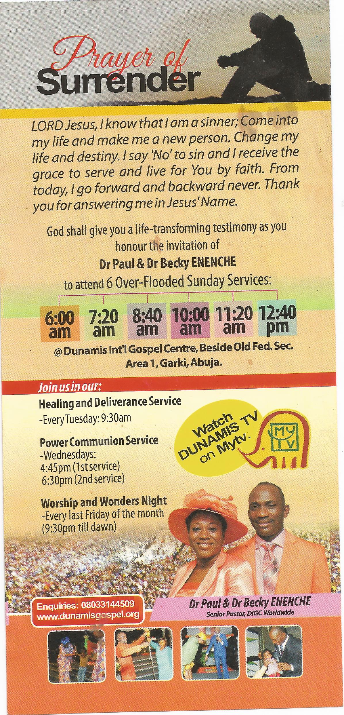 Paul Enenche Dunamis Church Handbill – The True Christian Faith